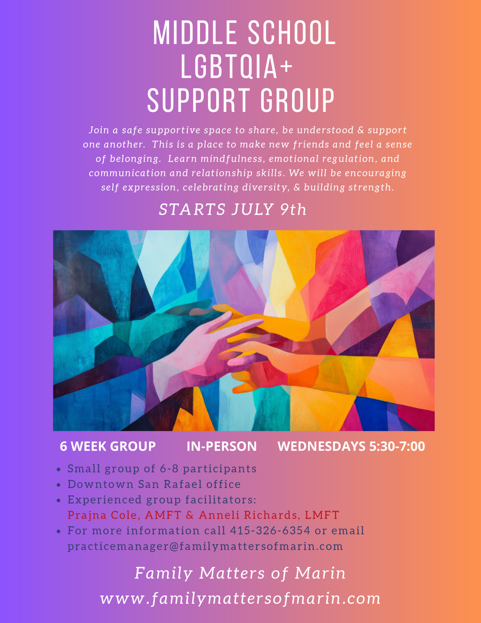 LGBTQ Group Therapy in San Rafael, CA 94901 with Family Matters Of Marin